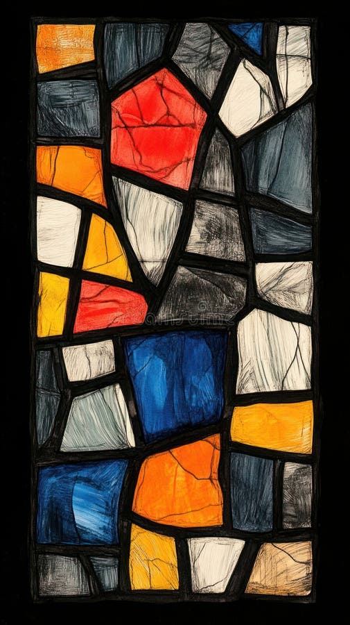 Abstract Stained Glass Window Featuring Colorful Geometric Shapes Stock ...
