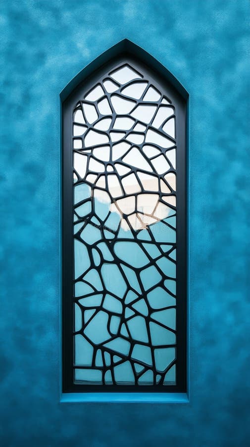 Abstract Stained Glass Window on Turquoise Textured Wall Stock Image ...