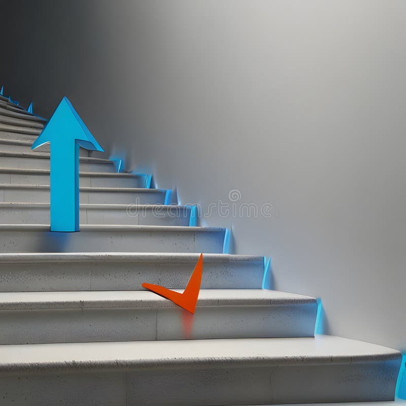 Abstract Staircase with Blue Arrows Indicating Upward Movement Stock ...