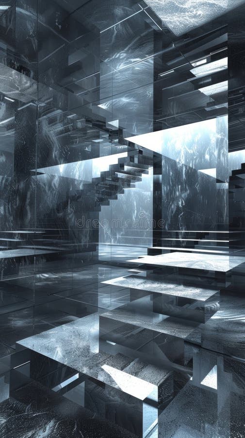An Abstract Staircase with Mirrored Steps Creating an Optical Illusion ...
