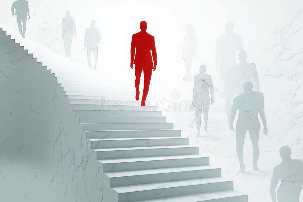 Abstract Staircase Scene with Silhouetted Figures Symbolizing Progress ...