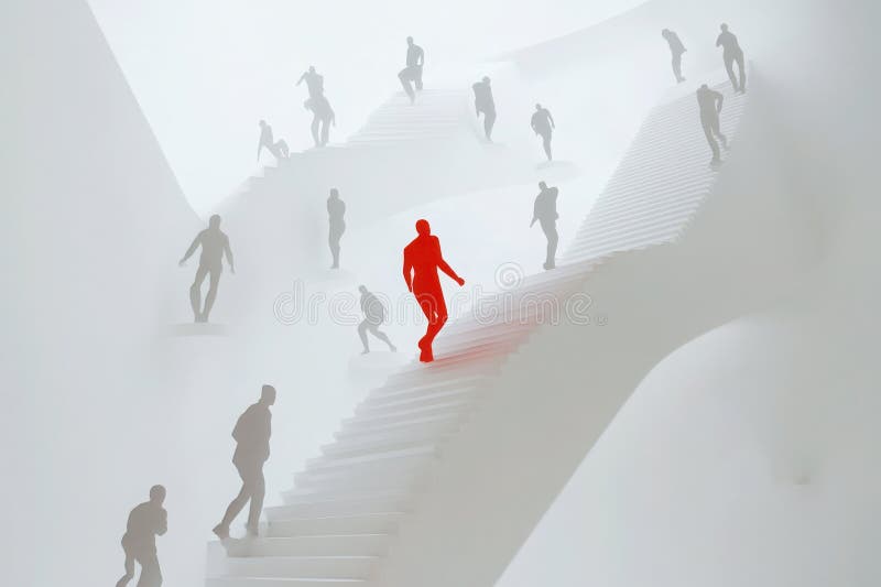 Abstract Staircase Scene with Silhouetted Figures Symbolizing Progress ...