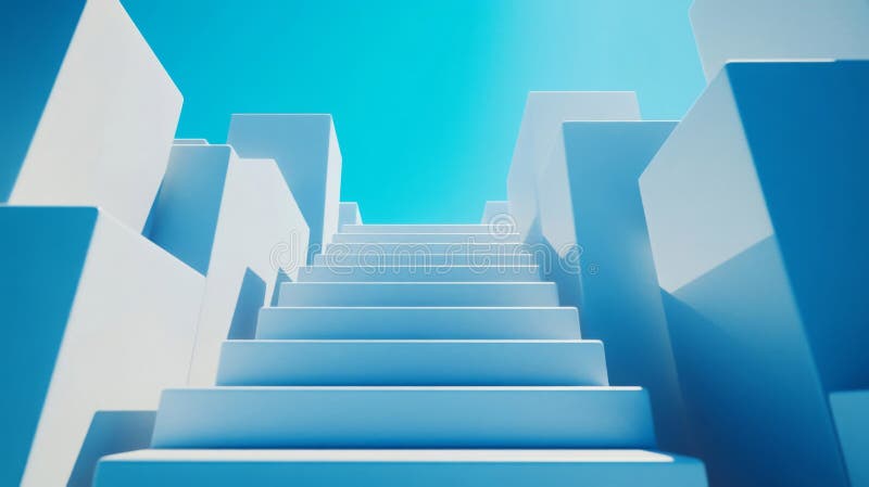 Abstract Stairway To Sky White Geometric Architecture and Blue Sky ...
