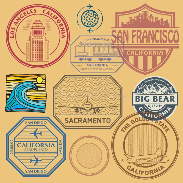 Abstract Stamps or Emblems Set with the California Name Stock Vector ...