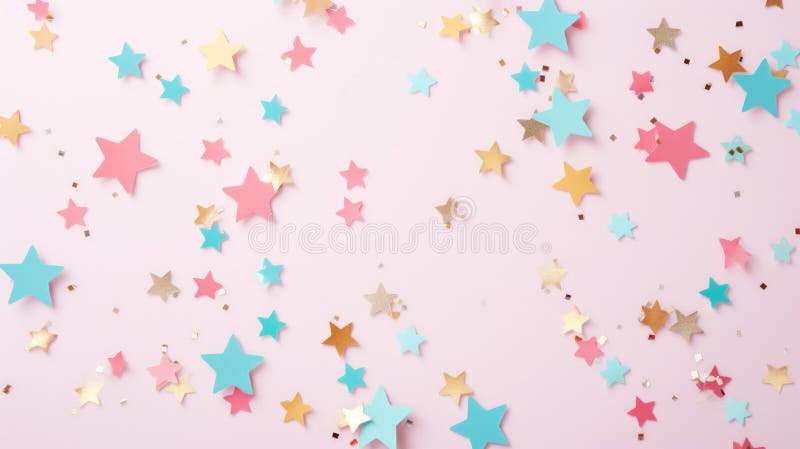 Abstract Star Confetti Pastel Color on Pink Background Stock ...