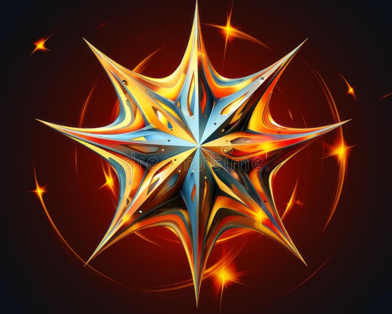 An Abstract Star with Flames on a Black Background Stock Illustration ...