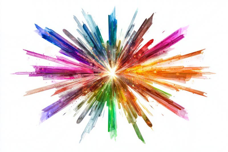 Abstract Starburst Explosion with Rainbow-colored Energy Beams ...
