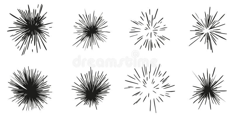 Abstract Starburst and Explosion Silhouette Set. Dynamic Energy and ...