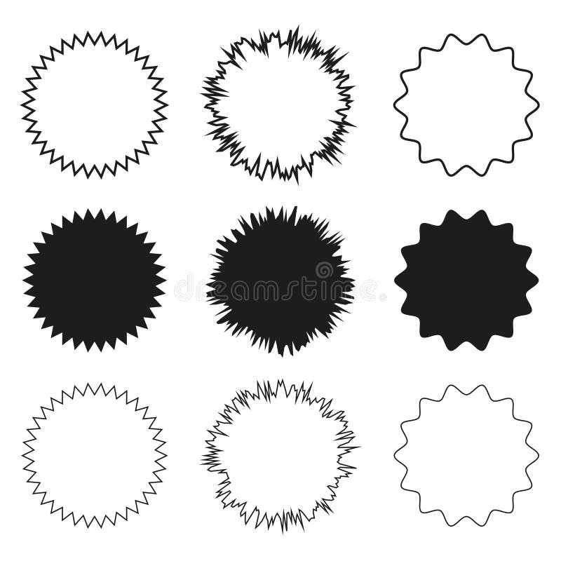 Abstract Starburst Icons. Vector Circular Shapes. Black and White ...