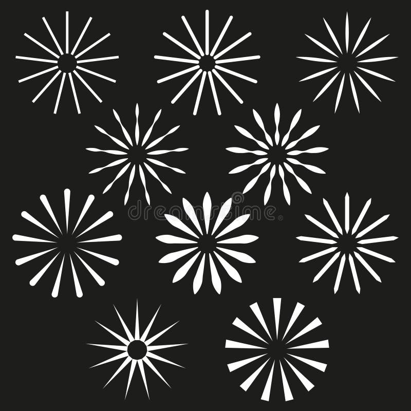Abstract Starburst Pattern. Ten Unique Designs. Black Background ...