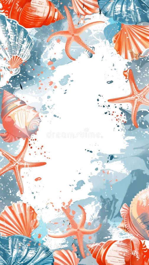 Abstract Starfish and Shell Frame with Copy Space and Dynamic Sea ...