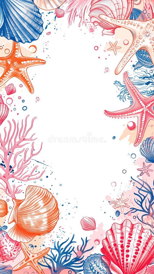 Abstract Starfish and Shell Frame with Copy Space and Dynamic Sea ...