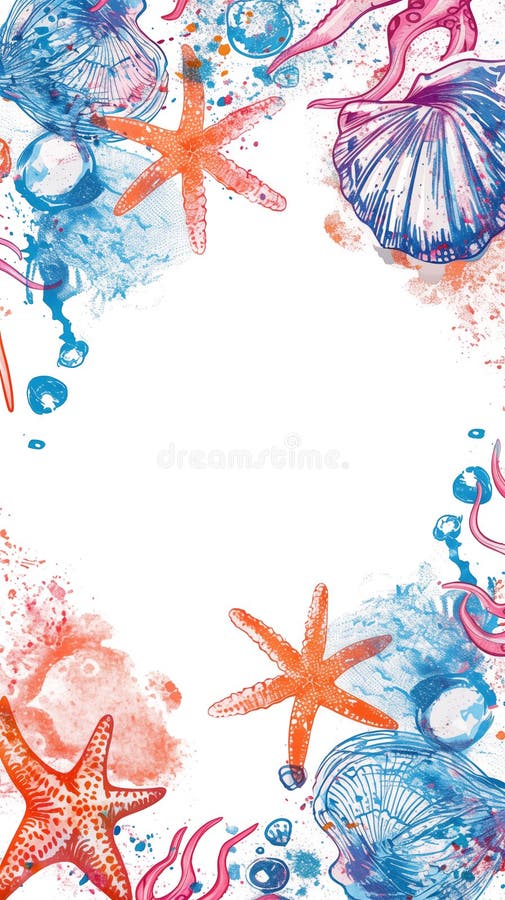 Abstract Starfish and Shell Frame with Copy Space and Dynamic Sea ...