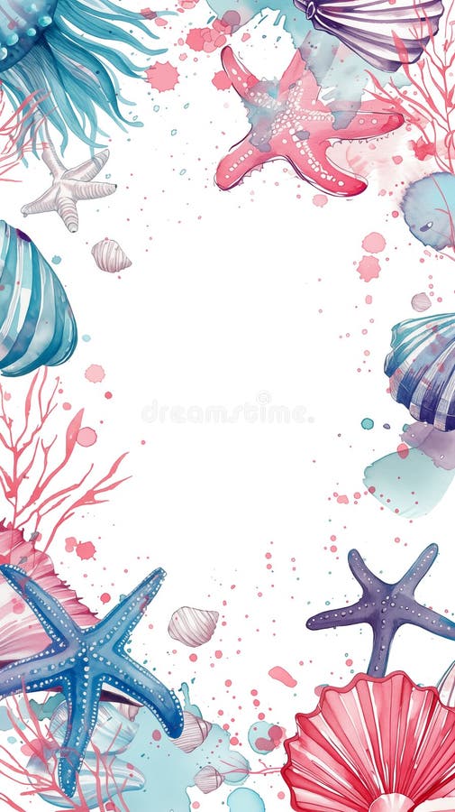 Abstract Starfish and Shell Frame with Copy Space and Dynamic Sea ...