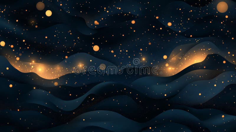 Abstract Starry Night Sky with Glowing Waves, Cosmic Dreamscape Concept ...
