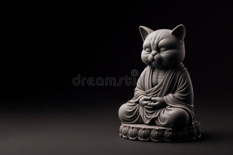 Abstract Statue of a Monk Cat Sitting on a Dark Background. Space for ...