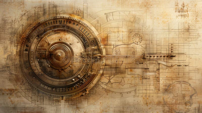 Abstract Steampunk Background with a Circular Gear and Intricate ...