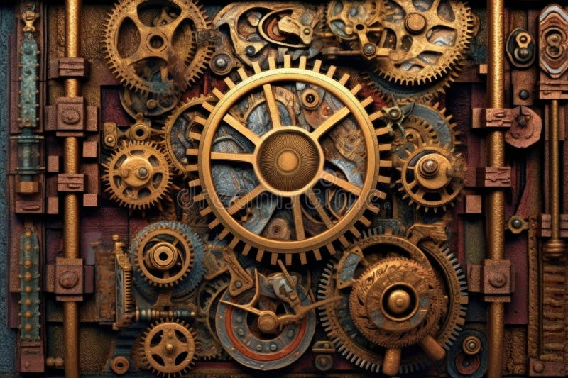 Abstract Steampunk Gear Collage with Metal Textures Stock Illustration ...