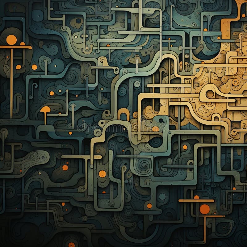 Abstract Steampunk Circuit Pipes and Gears Illustration with Pastel ...