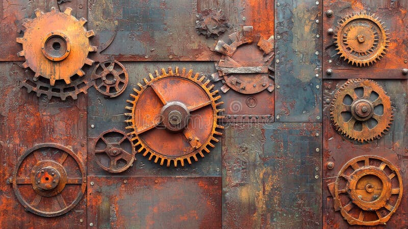 Abstract Steampunk Inspired Background Featuring Intricate Mechanical ...