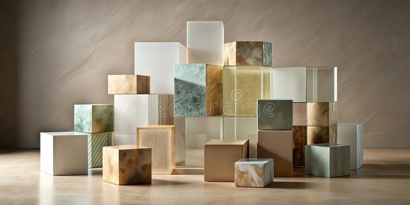 An Abstract Still Life Composition Featuring Textured Cubes and Blocks ...