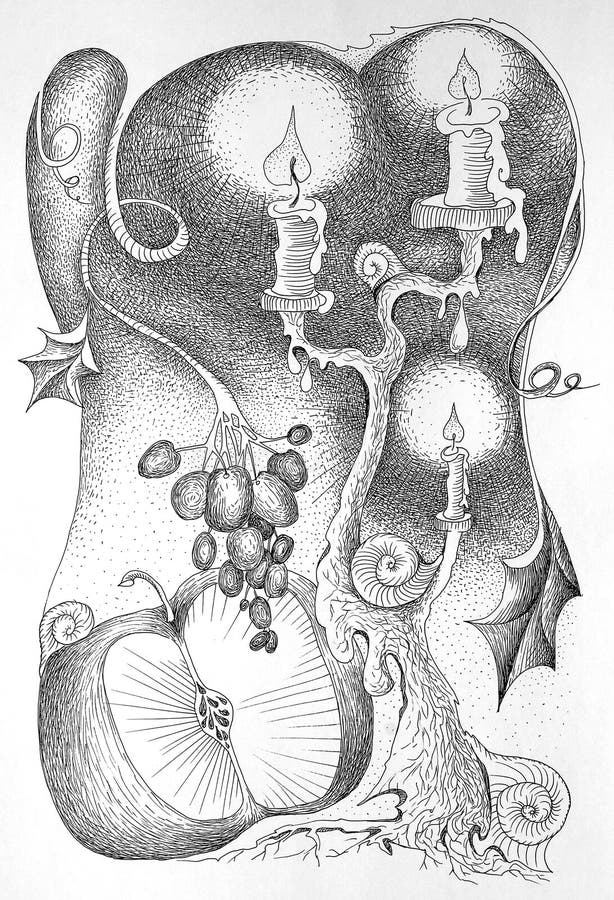 Abstract Still Life Drawing Stock Illustration - Illustration of pencil ...