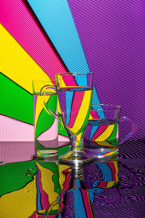 Abstract Still Life With A Glasses Of Water On A Color Bright ...