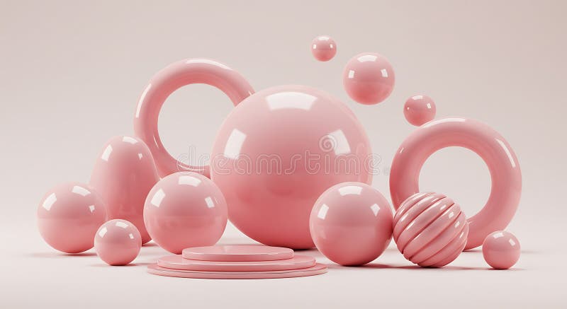 Abstract Still Life of Glossy Pink Geometric Shapes on a Light Pink ...