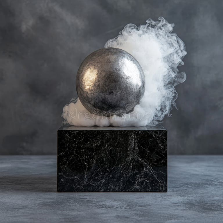 Abstract Still Life with Sphere, Cube, and Smoke. Stock Illustration ...