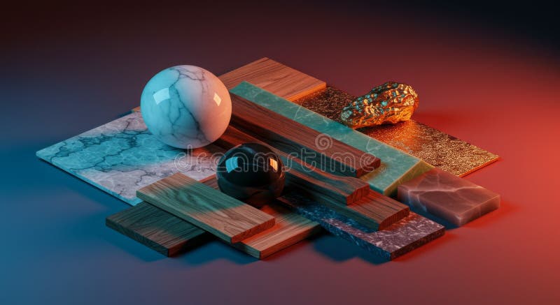Abstract Still Life with Spheres and Wood Blocks Stock Illustration ...