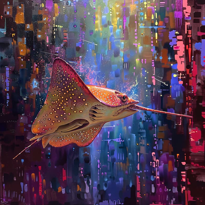 Abstract Stingray in a Vibrant Cityscape Stock Illustration ...