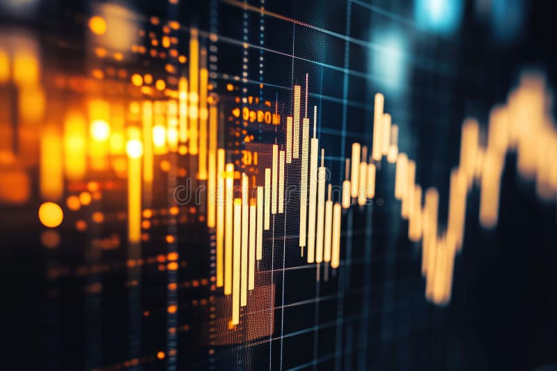 Abstract Stock Market Chart with Orange Candles and Dark Grid ...