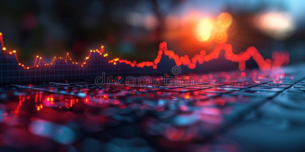 Abstract Stock Market Chart with Red Glowing Lights. Created by ...