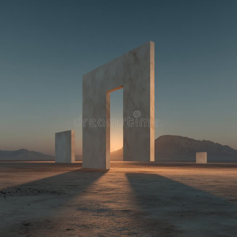 Abstract Stone Gateways Casting Shadows at Sunrise in Desert Stock ...