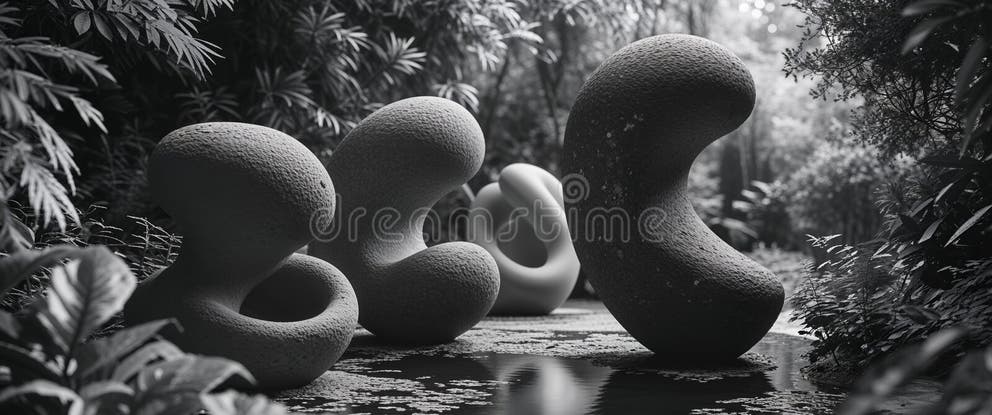 Abstract Stone Sculptures in a Lush Garden Setting Stock Photo - Image ...