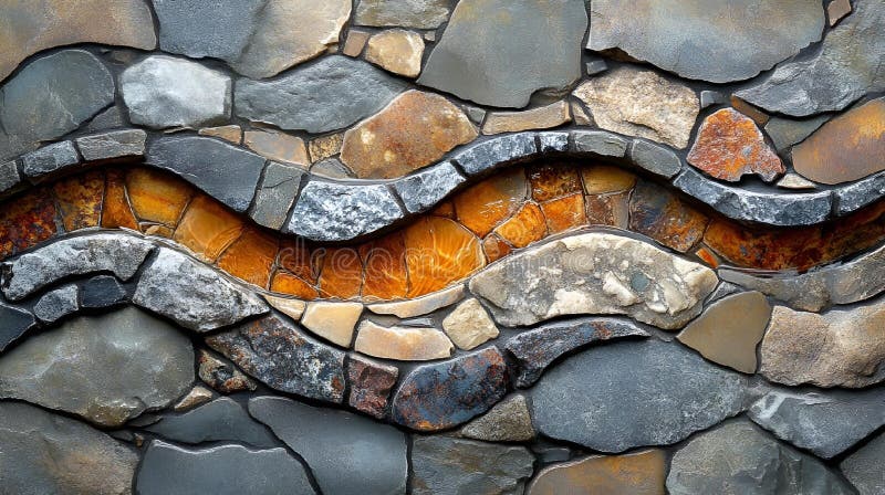 Abstract Stone Wall with Wavy Pattern and Mixed Textures. Stock Image ...