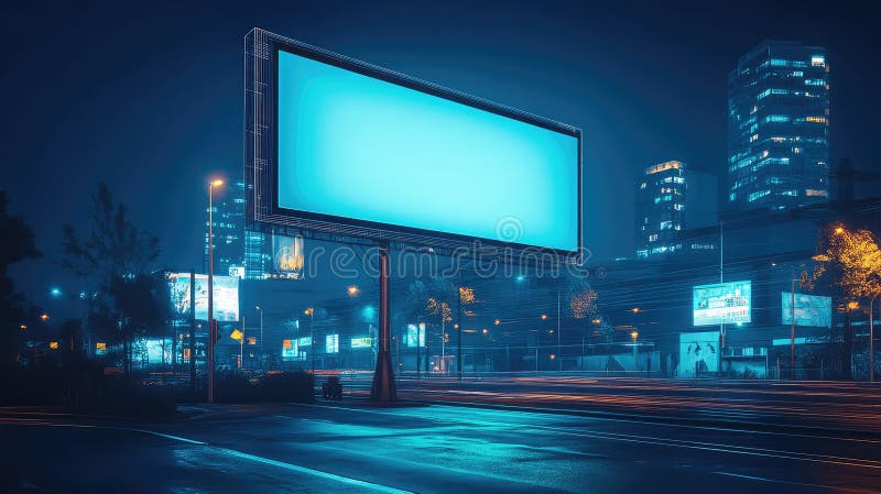 Abstract Street Poster Billboard with Empty Screen on Dark Blue ...