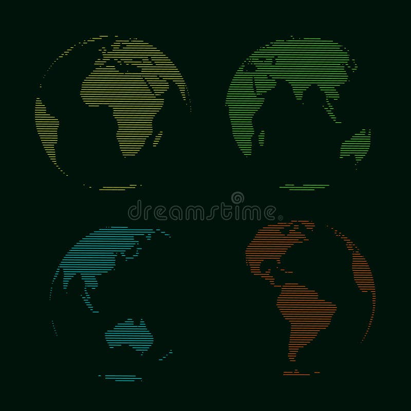 Abstract Striped World Globe Set. Vector Outline Illustration Stock ...