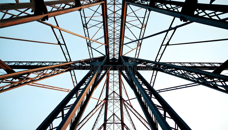 Abstract Structural Steel Bridge Frame Under Blue Sky View Stock ...