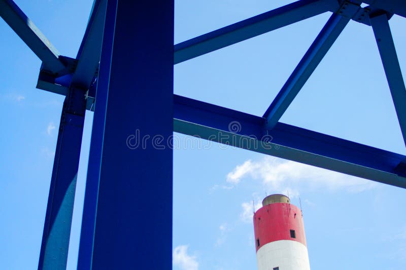 Abstract Structural Steel Framework Against a Clear Blue Sky with a ...