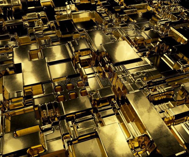 Abstract Structure Built by Figures with Shiny Golden Color Texture, 3d ...