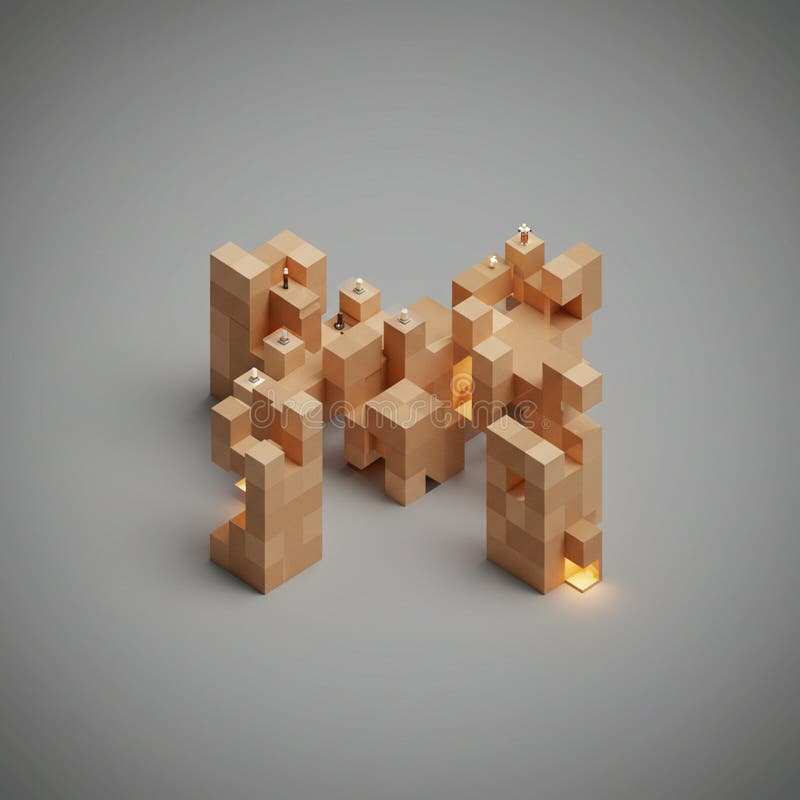 Abstract Structure Composed of Beige Cubic Blocks Arranged in a Complex ...