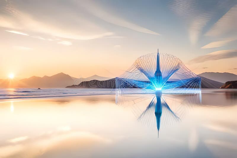 Landscape with a Abstract Structure with Molecules Connected with Lines ...