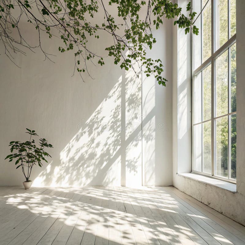 Abstract Studio Room with Sunlight and Leaf Shadows Stock Illustration ...