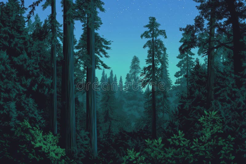Abstract Style of the Beauty of the Redwood Forest at Night Stock Photo ...