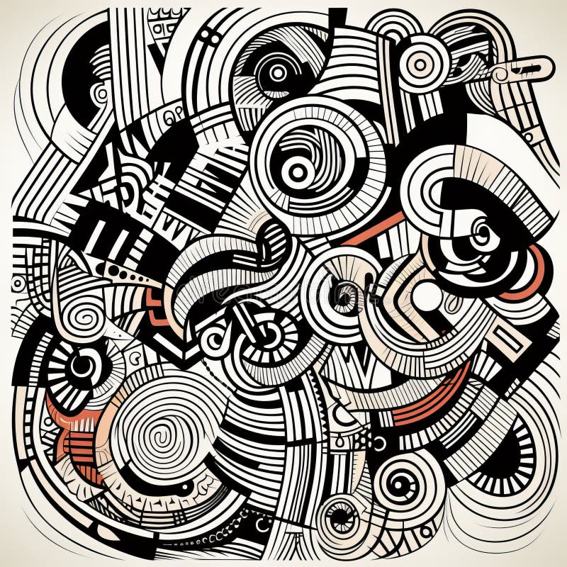 Abstract Doodle Poster: Black and White Vector Illustration with Pre ...