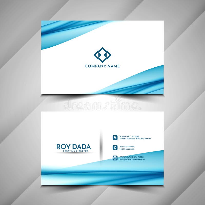 Abstract Stylish Business Card Blue Wave Design Template Stock Vector ...