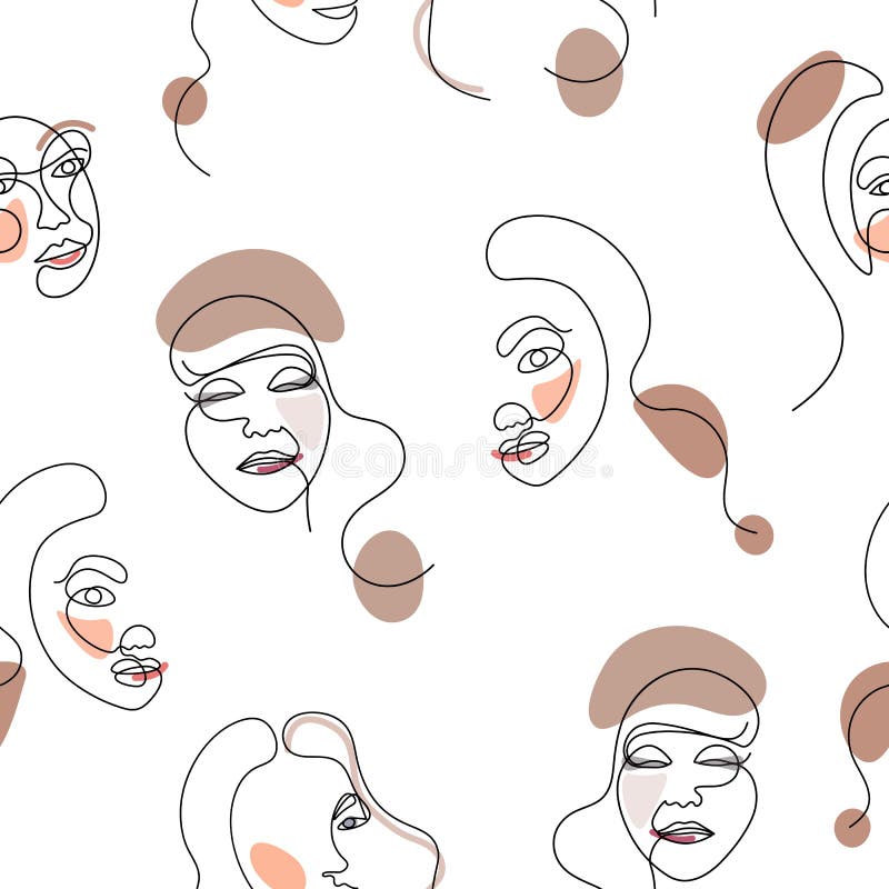 Abstract Stylish Texture with Human Faces. Hand-drawn Vector Seamless ...