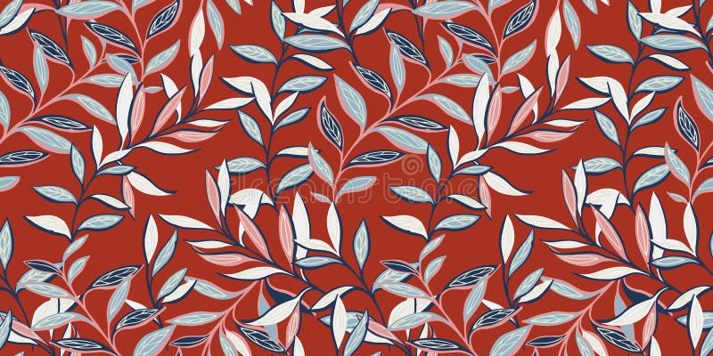 Abstract, Stylized Branches Leaves Intertwined in a Seamless Pattern ...