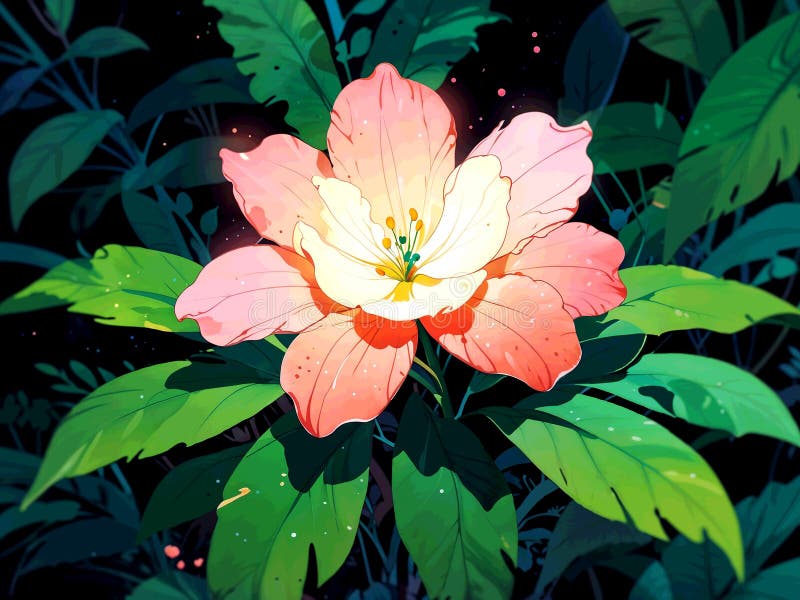 Abstract Stylized Digital Artwork of Flower with Broad Leaves and ...